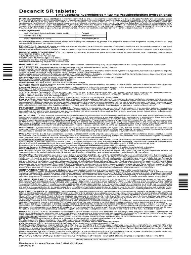 Decancit SR | PDF | Clinical Medicine | Medical Specialties