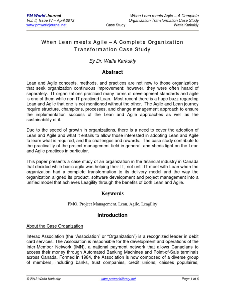 pmwj9 Apr2013 Karkukly When Agile Meets Lean CaseStudy | PDF | Agile Software Development | Lean ...