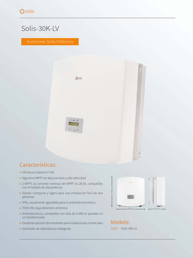 Ficha Técnica Inversor Solis 30K LV | PDF | Ingenieria Eléctrica ...