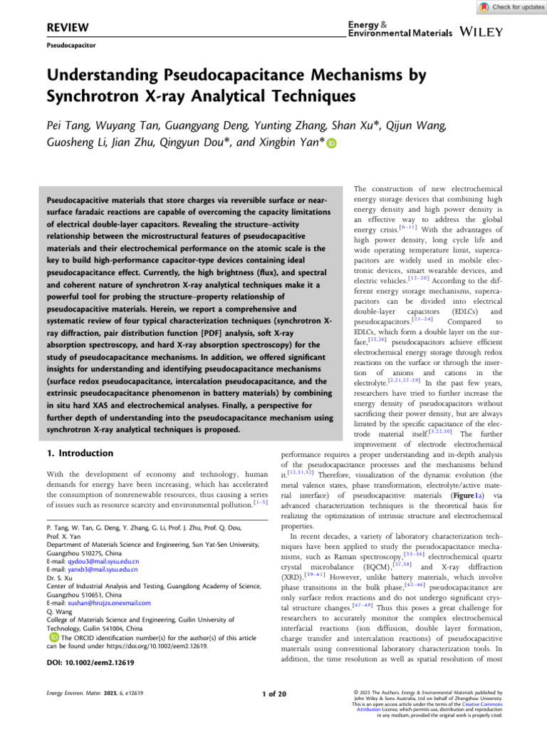 Energy Environ Materials - 2023 - Tang - Understanding Pseudocapacitance Mechanisms by ...