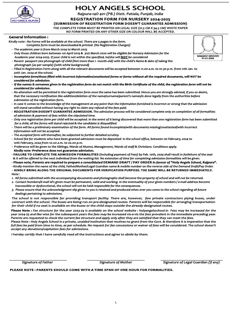 Nursery Admission Guidelines 2024-25 | PDF | Identity Document | Parent