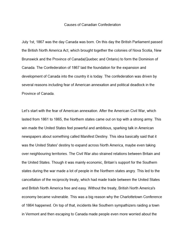 Reasons Behind Canadian Confederation | PDF | Government Of Canada ...