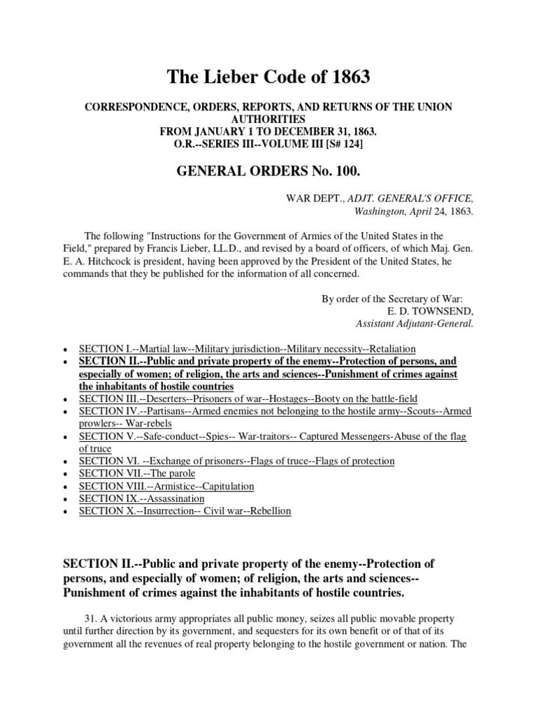 Sec 2 of GO100 Lieber Code 1863 | PDF | Slavery | Crimes
