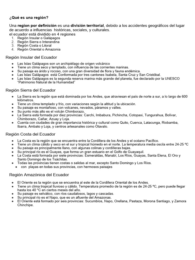 Regiones y provincias del Ecuador | PDF | Ecuador | Islas Galápagos