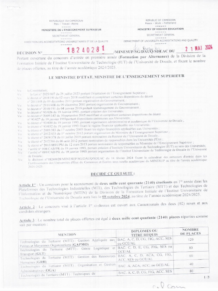 Concours IUT UDla 2024 1ere Annee Formation Par Alternance FR | PDF