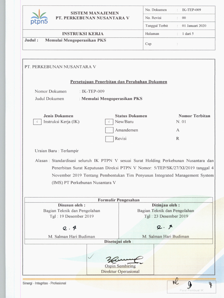 IK-TEP-009Memulai Pengoperasian PKS | PDF