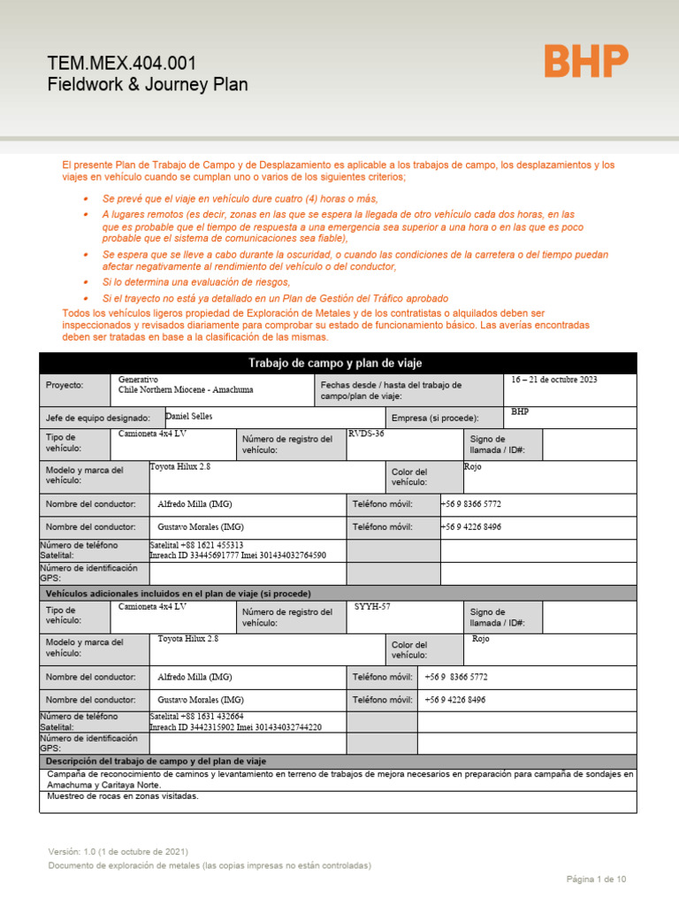 Camiña Fieldwork and Journey Plan 2023-10-16 | PDF
