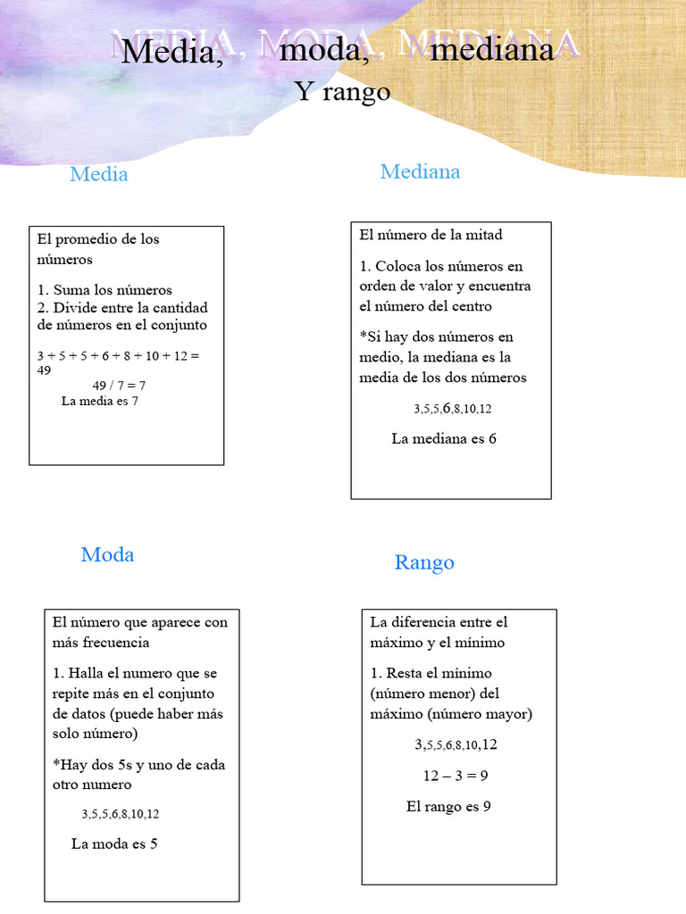 Media, Moda, Mediana y Rango | PDF