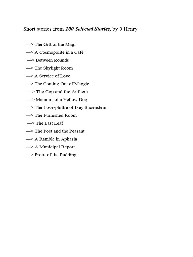 Short Stories From 100 Selected Stories | PDF