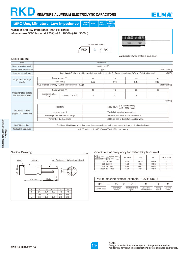 Elna (Radial Thru-Hole) RKD Series | PDF | Capacitor | Electromagnetism