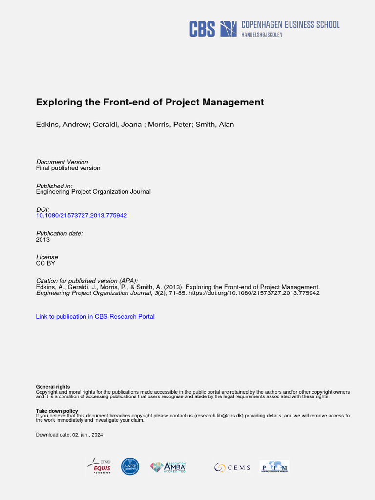 Exploring The Front-End of Project Management | Download Free PDF ...