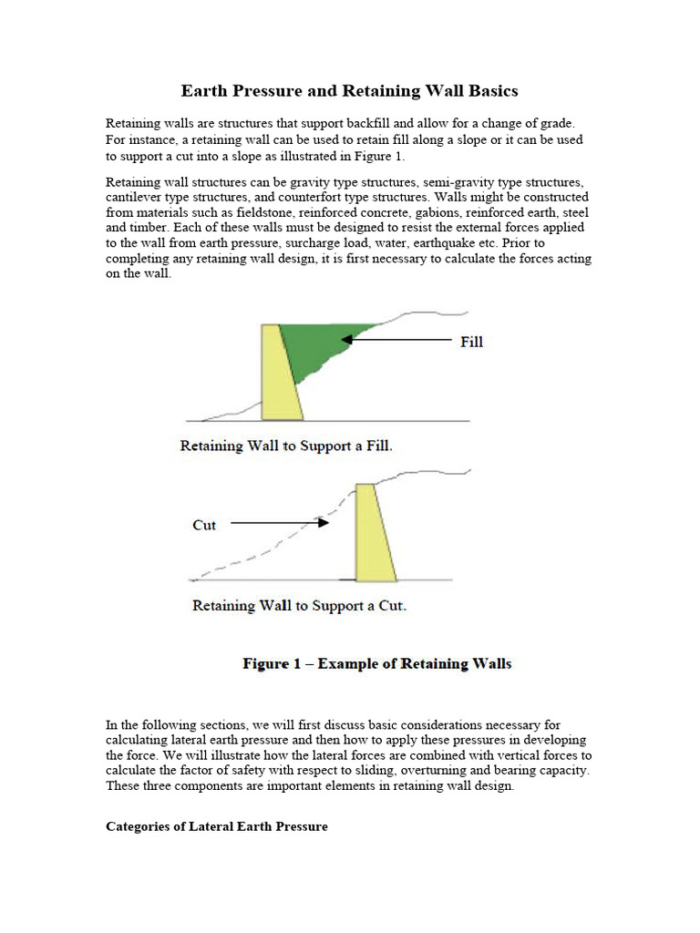 Retaining Wall Earth Pressure Basics | PDF | Friction | Force