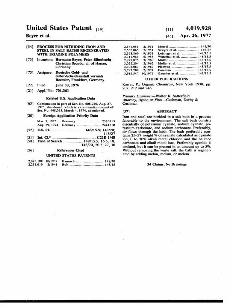 Process For Nitriding Iron and Steel in Salt Baths Regenerated With ...