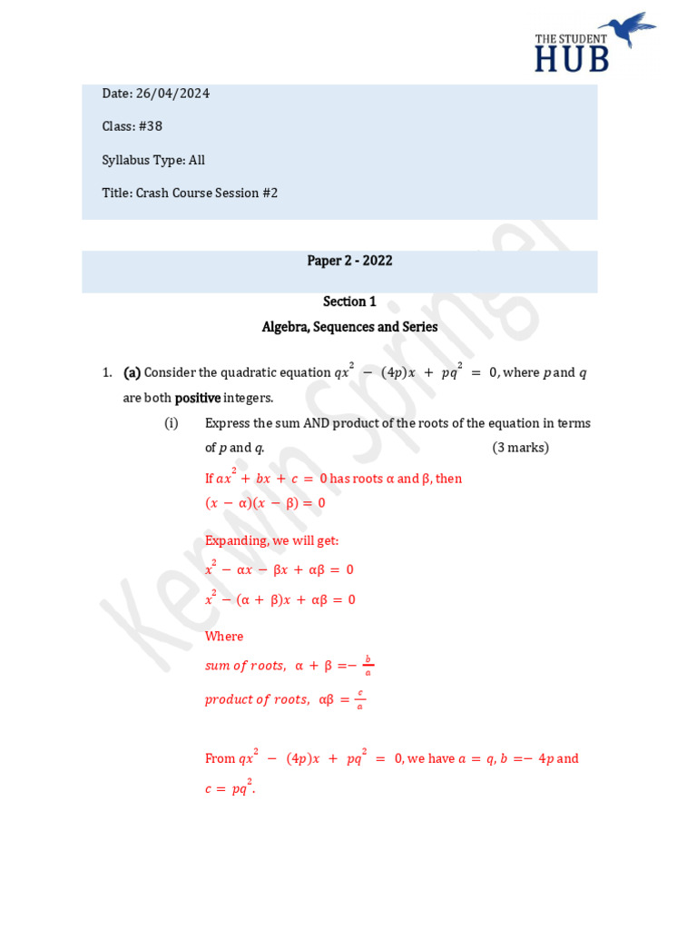 Class 38 - Crash Course Session 2 (Questions and Solutions) - 26.04. ...