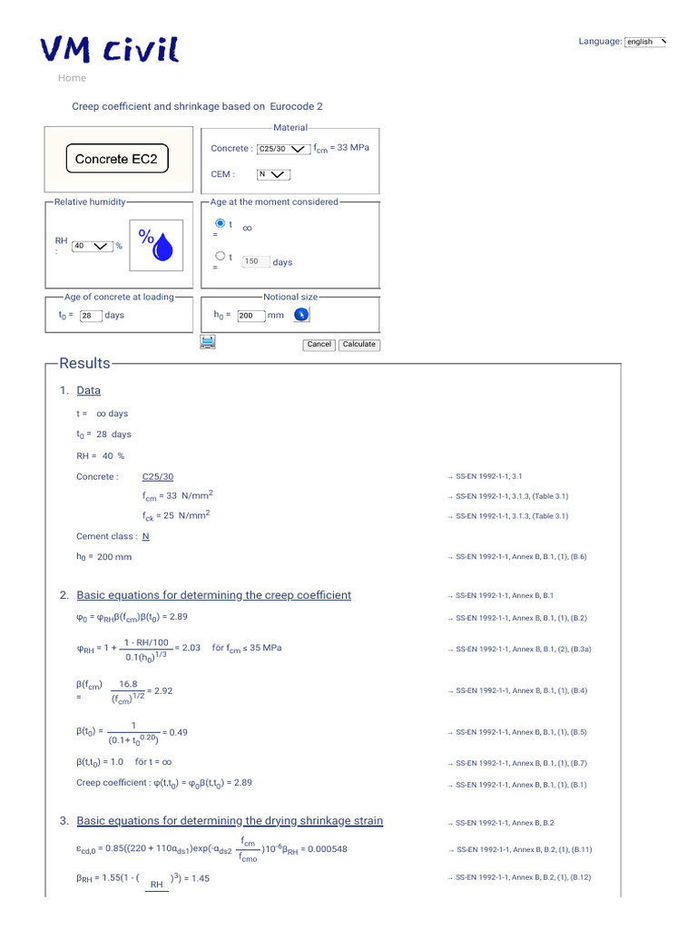 Creep Coefficient and Shrinkage EC2 | PDF | Building Engineering | Building Technology