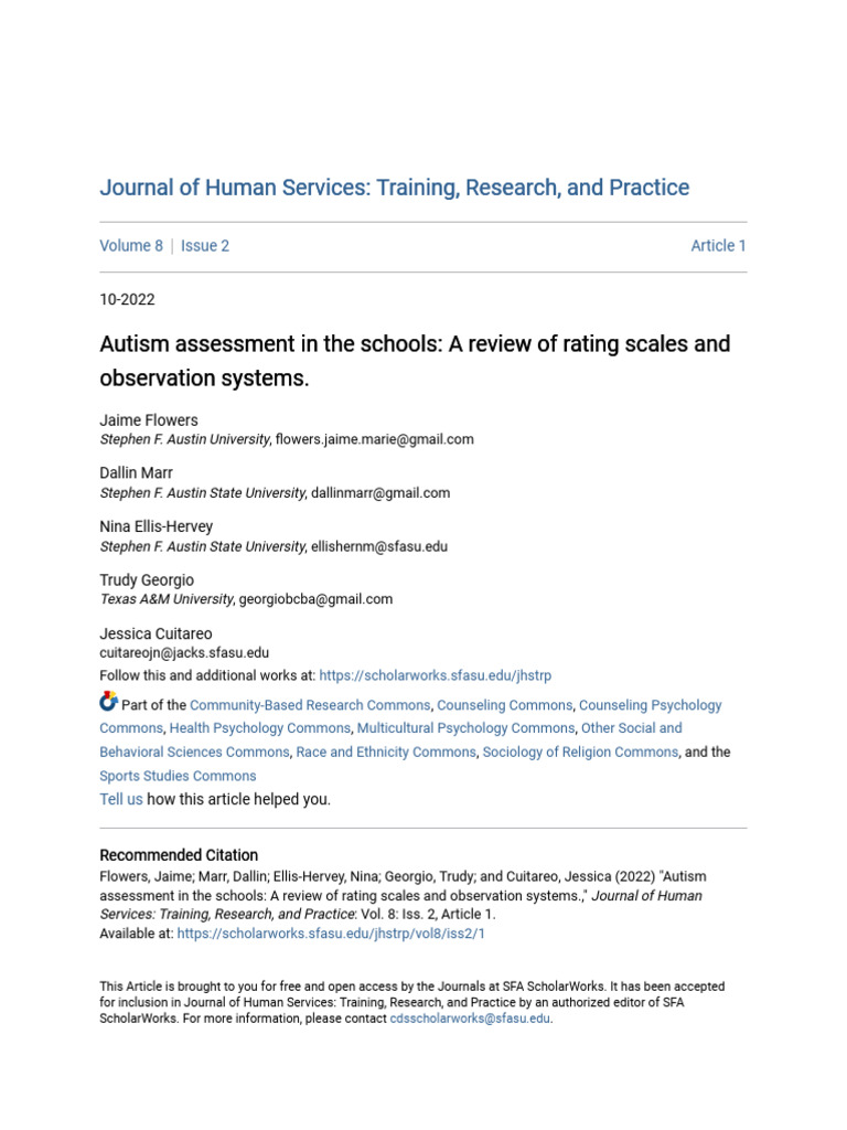 Autism Assessment in The Schools | PDF | Autism Spectrum | Validity ...