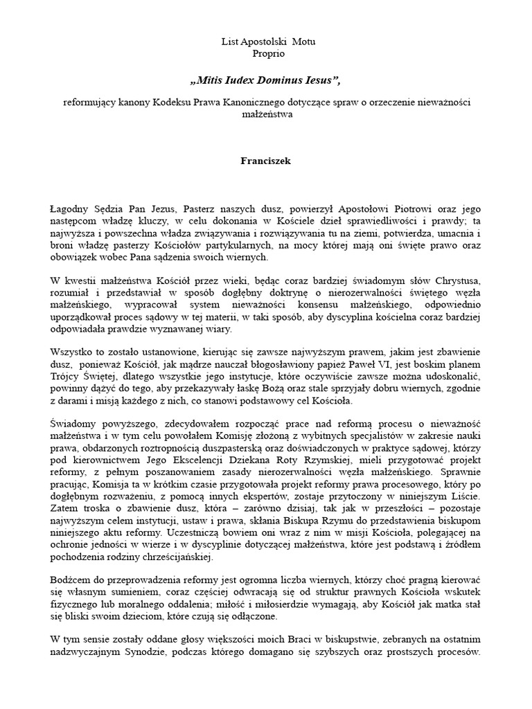 Mitis Iudex Dominus Iesus PL | PDF