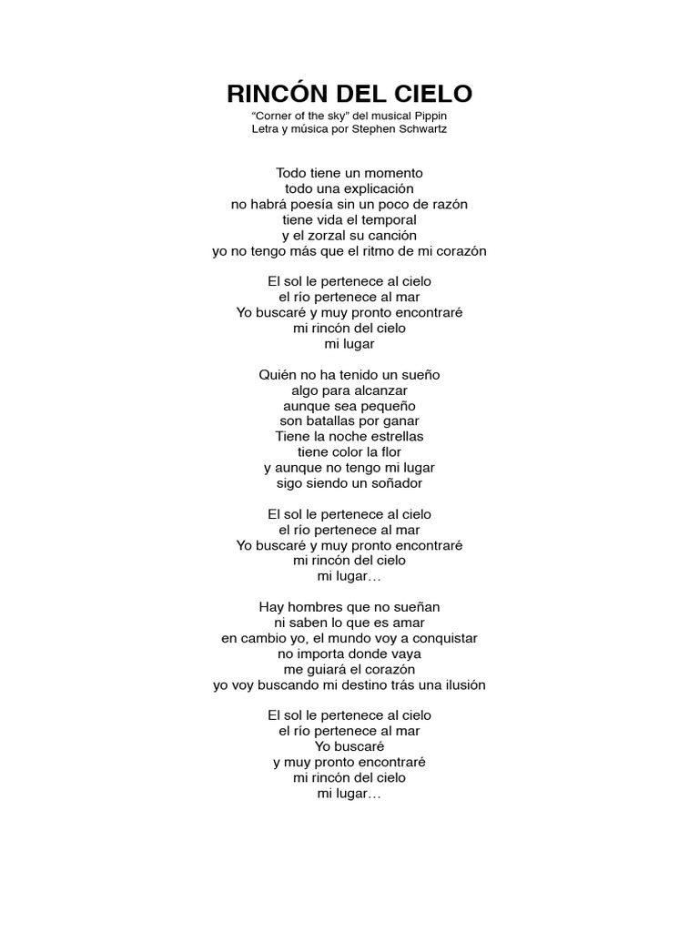 Rincón Del Cielo (Letra PDF | PDF