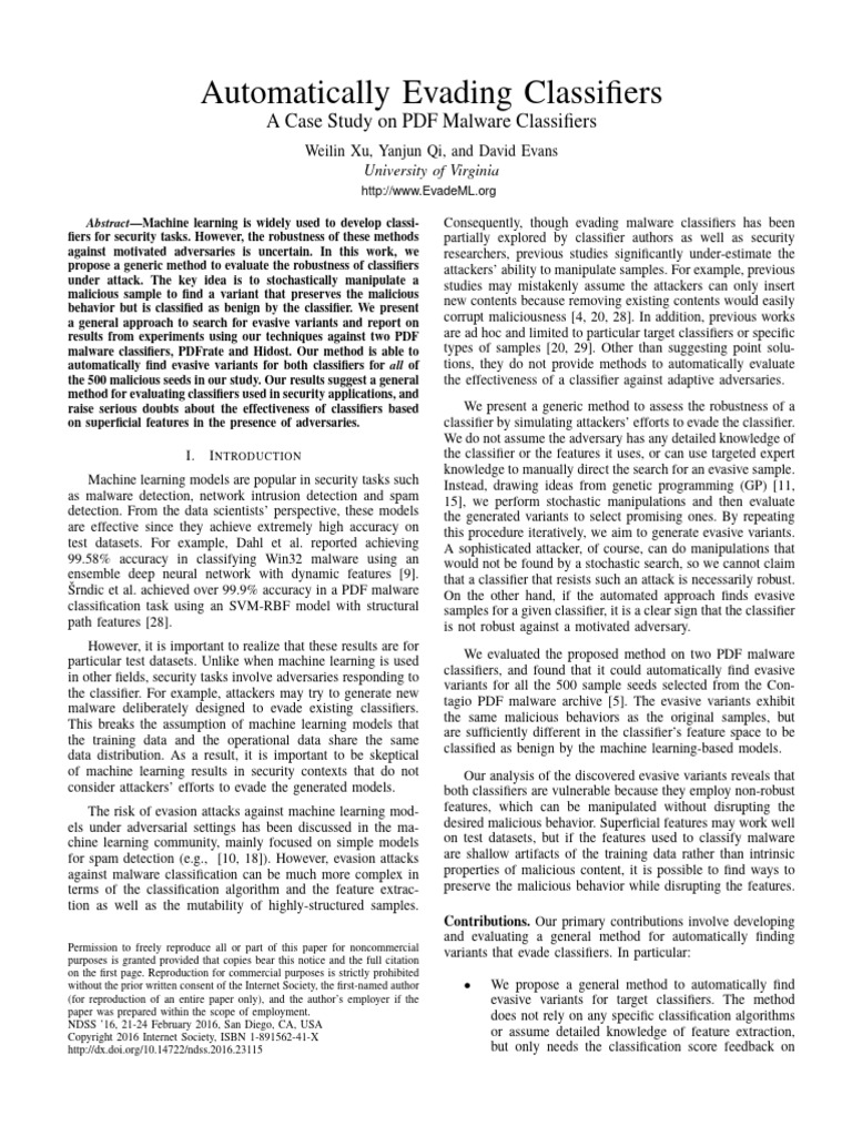 Automatically Evading Classifiers | PDF | Malware | Machine Learning