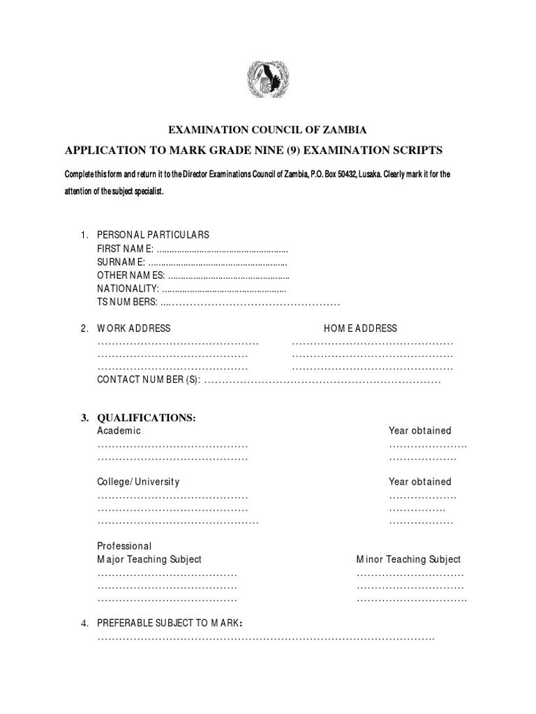 ECZ G9 APPLICATION FORM FOR MARKERS | PDF | Educational Stages