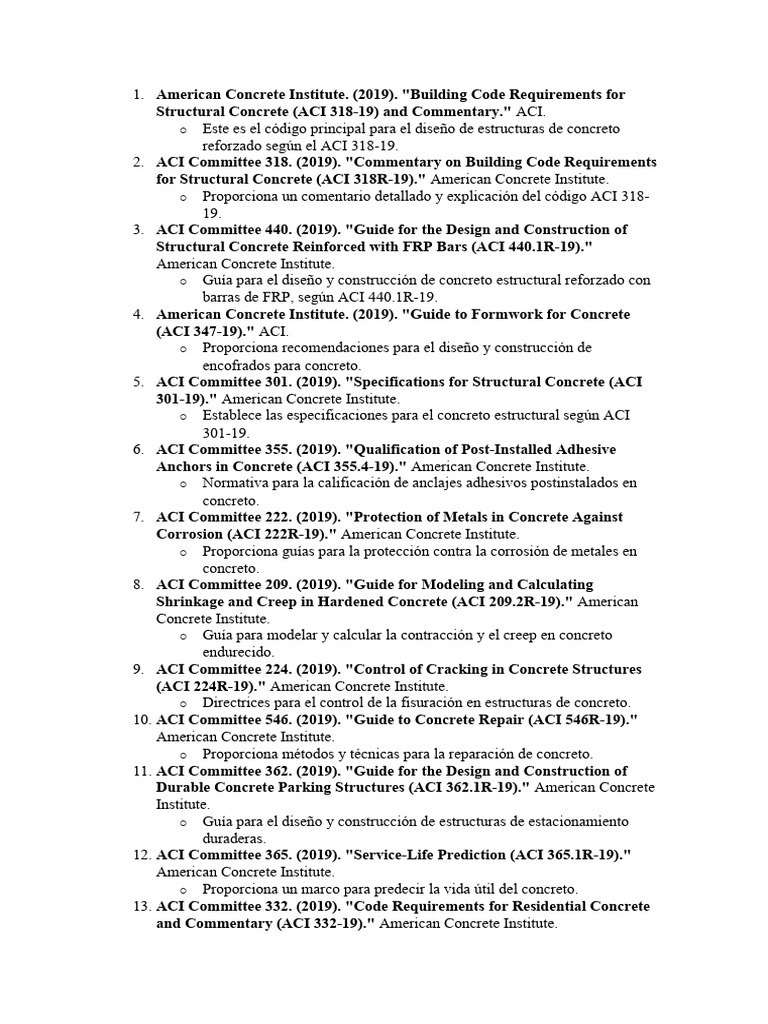 Normativas ACI 2019 para Concreto | PDF | Materiales de construcción ...