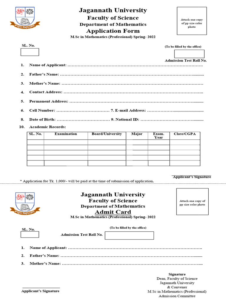 Jagannath University Jagannath University: Application Form Application Form | PDF ...