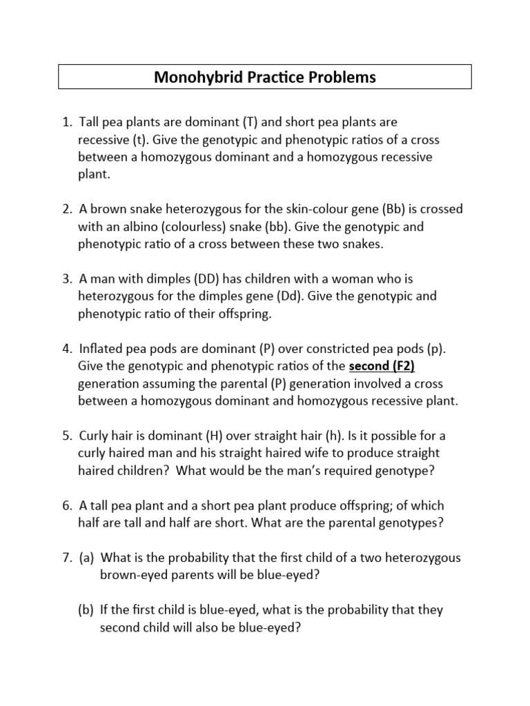 Monohybrid Practice Problems | PDF