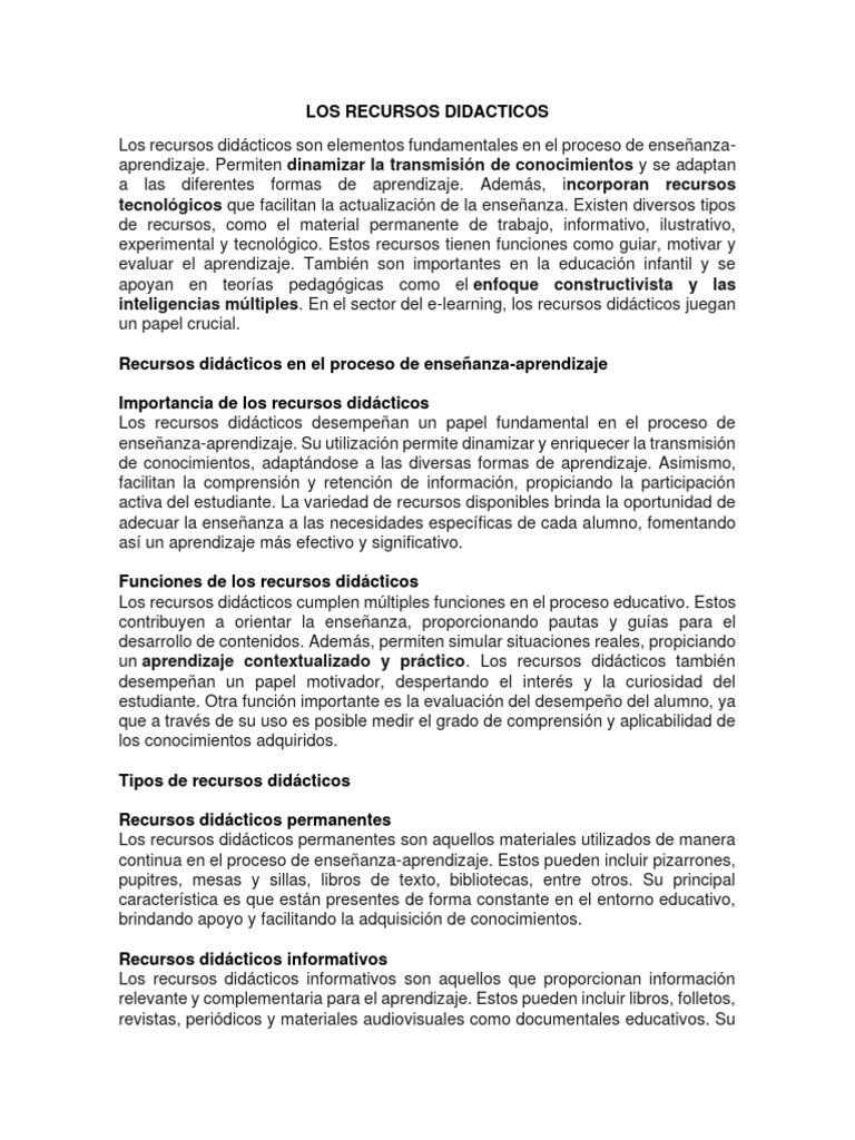 Los Recursos Didacticos | PDF | Aprendizaje | Enseñando