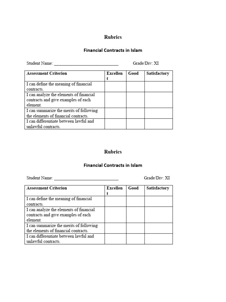 Financial Contracts in Islam Rubrics | PDF