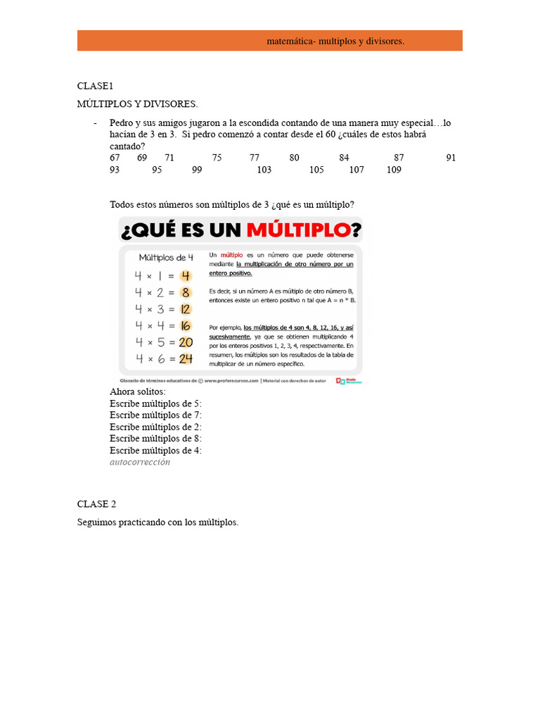 Múltiplos y Divisores: Clases Prácticas | PDF