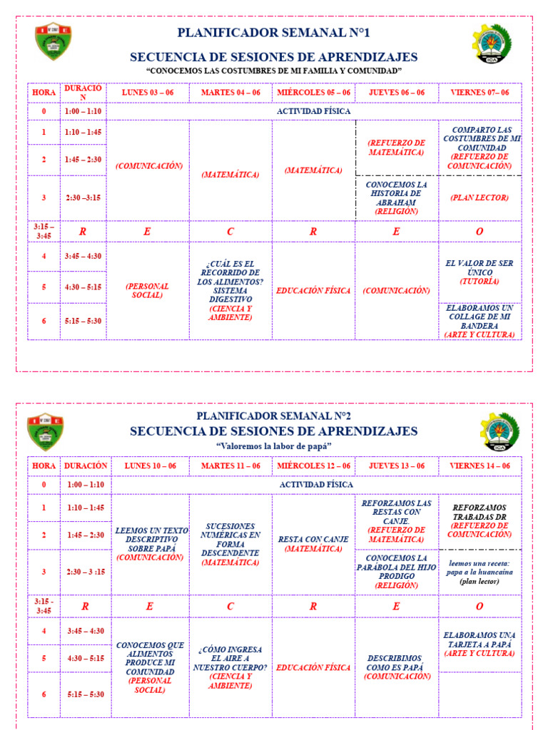 Planificador Semanal de Aprendizajes | PDF