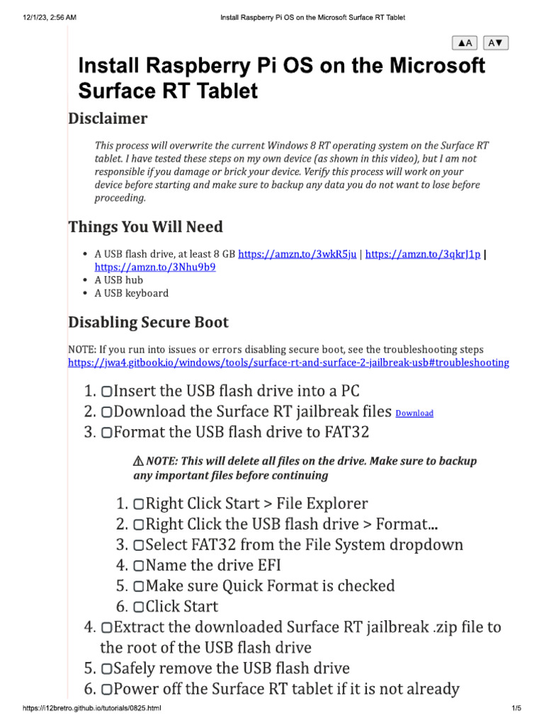 Install Raspberry Pi OS On The Microsoft Surface RT Tablet | PDF