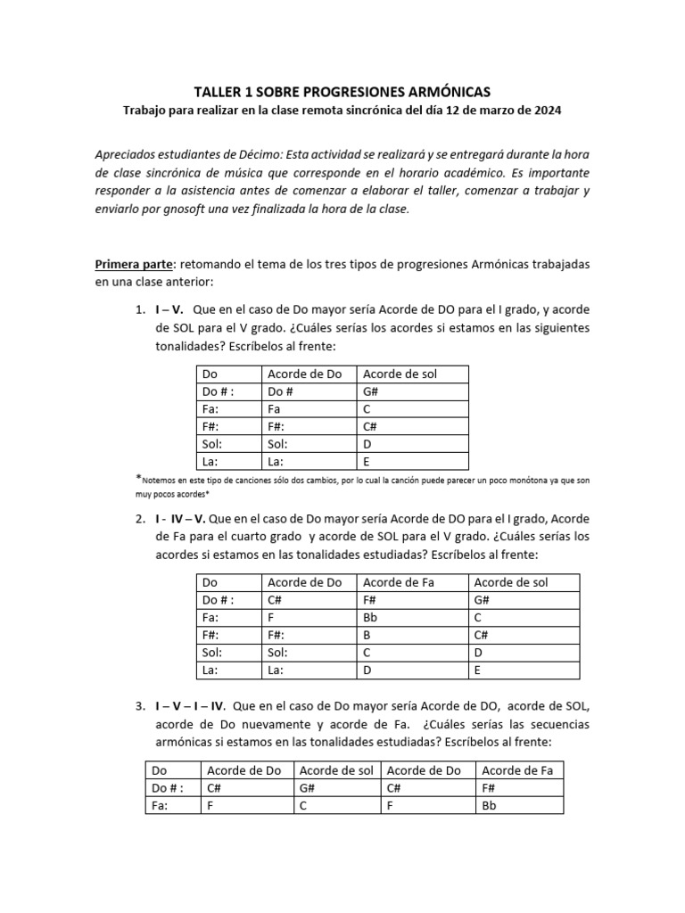 Taller Progresiones Armonicas | Descargar gratis PDF | Acorde (Música) | Armonía