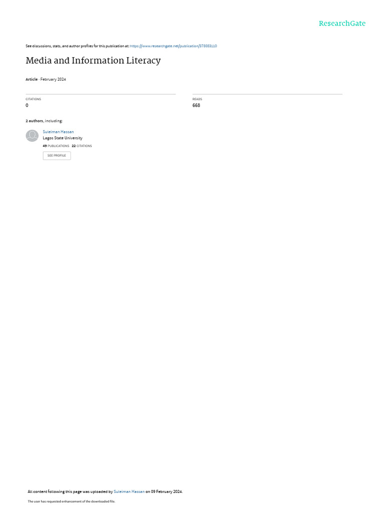 MediaandInformationLiteracy NUC | PDF | Communication | Socialization