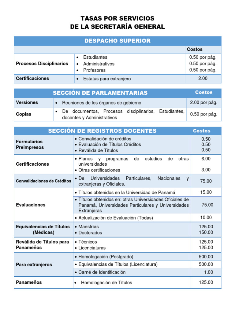 Tasas Por Servicios SG | PDF