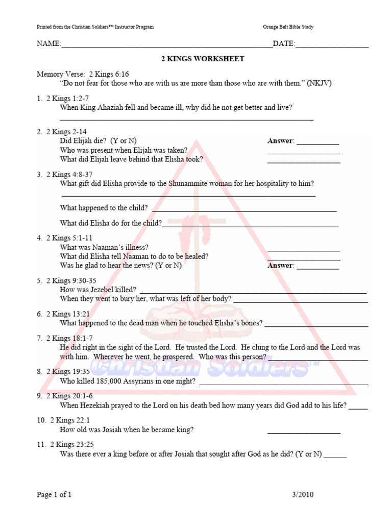 Worksheet 2: Gold-II Kings | PDF | Books Of Kings | Ancient Peoples Of ...