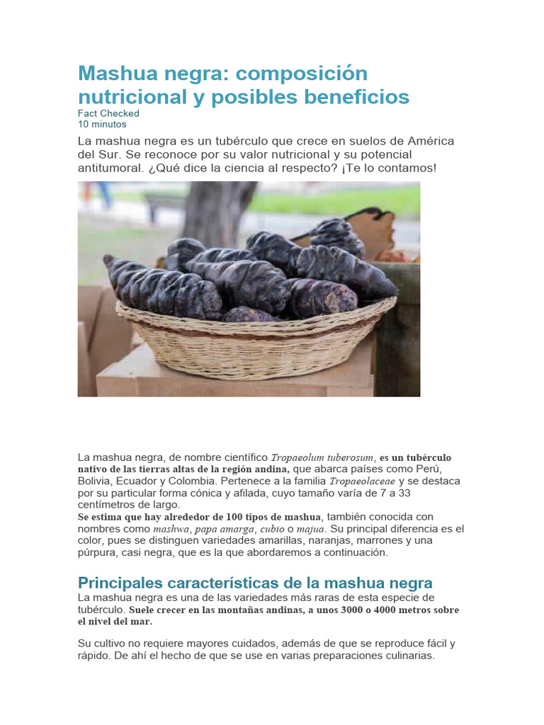 Mashua Negra: Beneficios y Nutrientes | PDF | Salud y bienestar ...