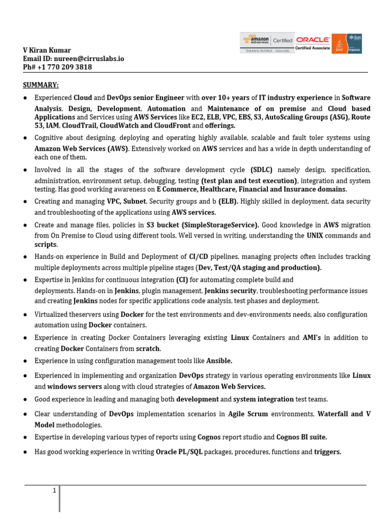 Kiran Kumar - AWS Cloud - Devops | PDF | Amazon Web Services | Cloud ...