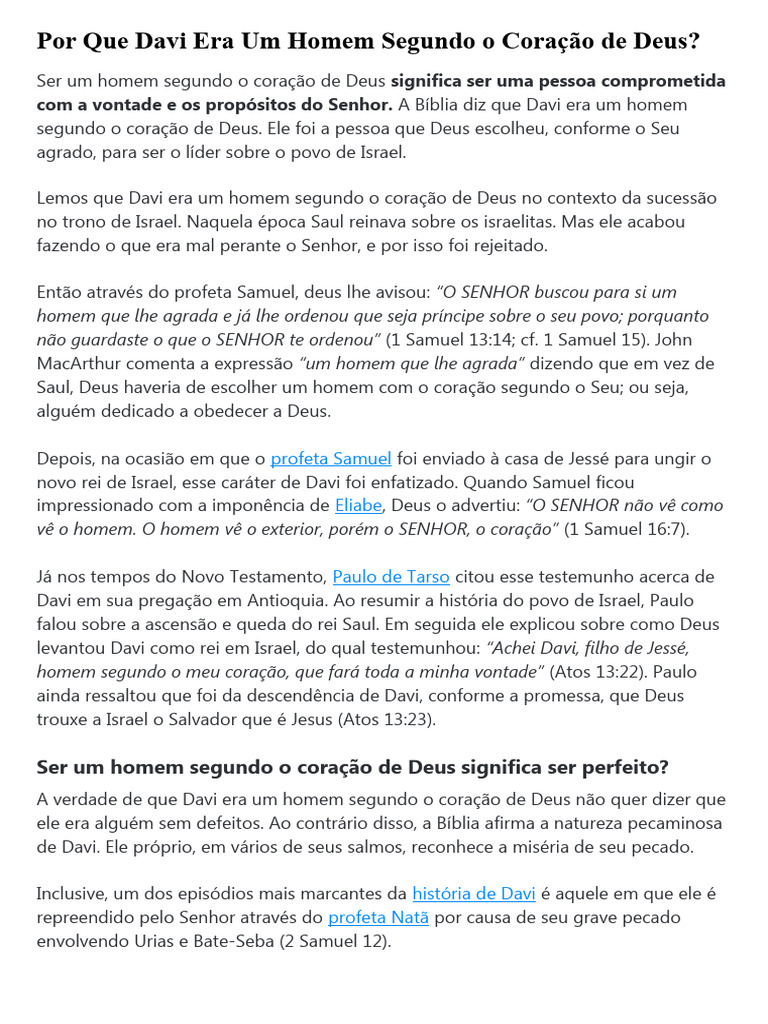 Davi: Um Homem Segundo o Coração de Deus | PDF | Davi | Pecado