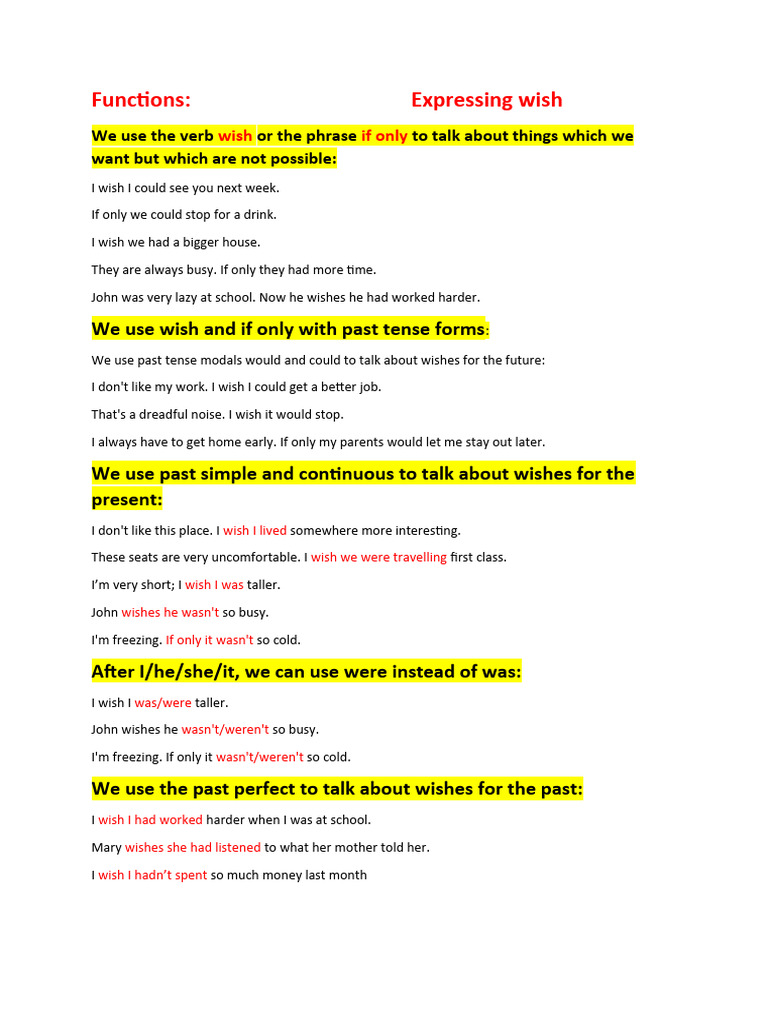 Expressing Wishes in English Grammar | PDF | Foreign Language Studies