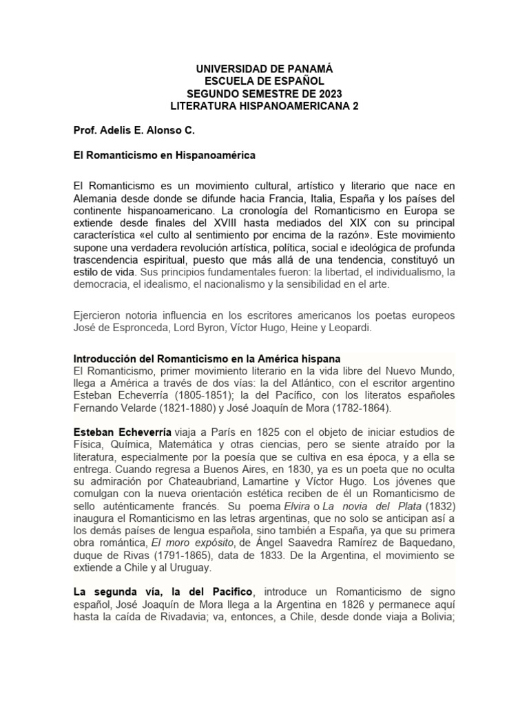 El Romanticismo en Hispanoamérica | PDF | Romanticismo | Amor