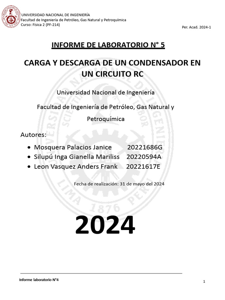 Informe De Laboratorio N 5 Pdf Condensador Capacidad