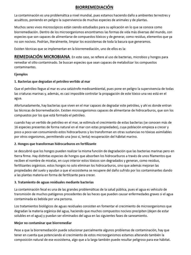 BIORREMEDIACIÓN | PDF | Contaminación | Agua