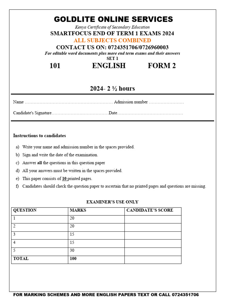 f2 Set 1 End Term 1 2024 | PDF | Computer Data Storage