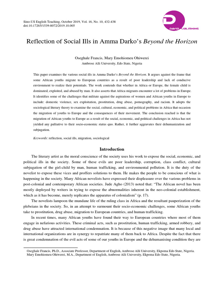 Reflection of Social Ills in Amma Darko's Beyond The Horizon | PDF ...