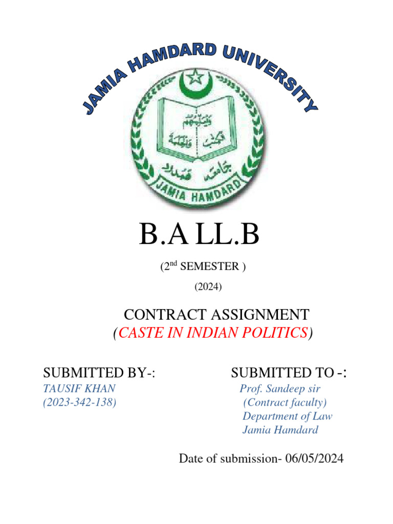 Contract Assignment by Tausif Khan | PDF | Caste | Voting
