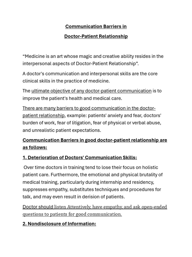 Communication Barriers in Doctor-Patient Relationship | PDF | Physician ... Communication Barriers in Doctor-Patient Relationship | PDF | Physician ...