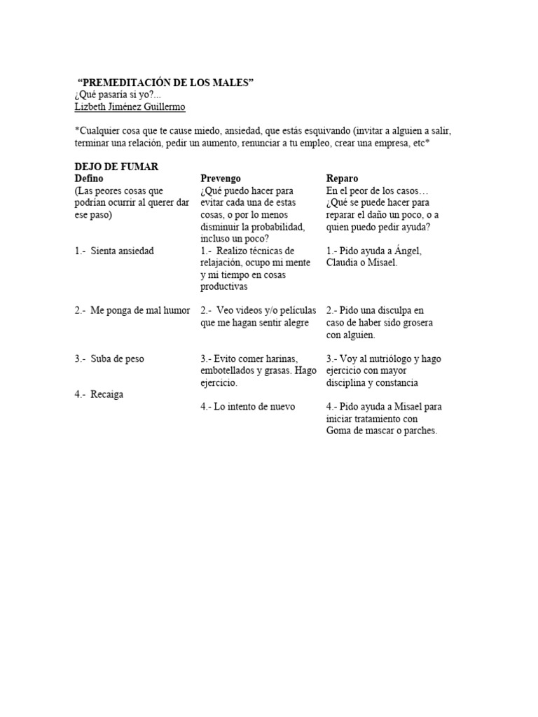 PREMEDITACIÓN DE LOS MALES - Liz | PDF