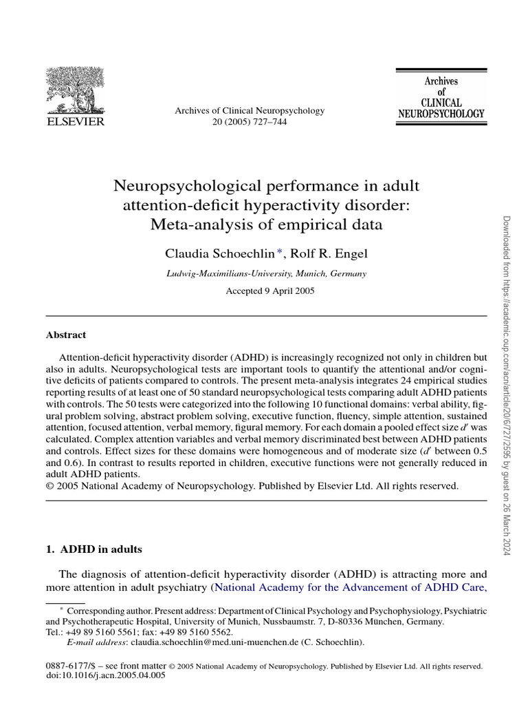 Neuropsychological Performance in Adult Attention-Deficit Hyperactivity ... Neuropsychological Performance in Adult Attention-Deficit Hyperactivity ...