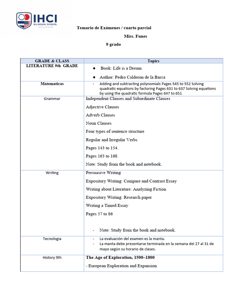 Temario de Exámenes Cuarto Parcial 2024. | PDF | Syntax | Linguistic Typology